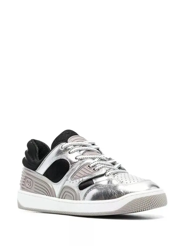 Gucci Basket Metallic-leather Sneakers - Grey