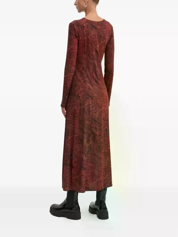 Desigual Wave-print Midi Day Dress With Keyhole Neckline