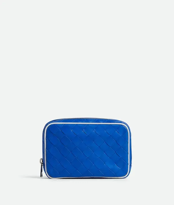 BOTTEGA  VENETA Intrecciato Small Zipped Pouch - Cobalt/white