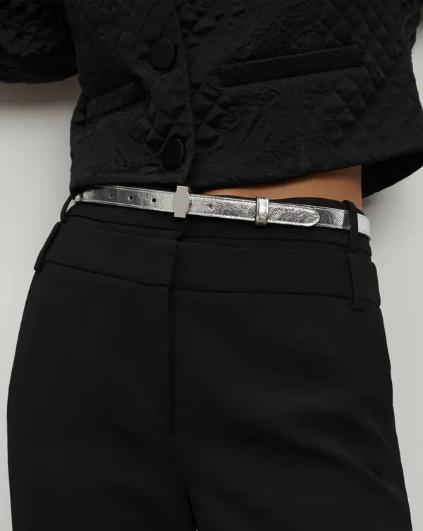 Veronica Beard Dash Leather Belt - Silver