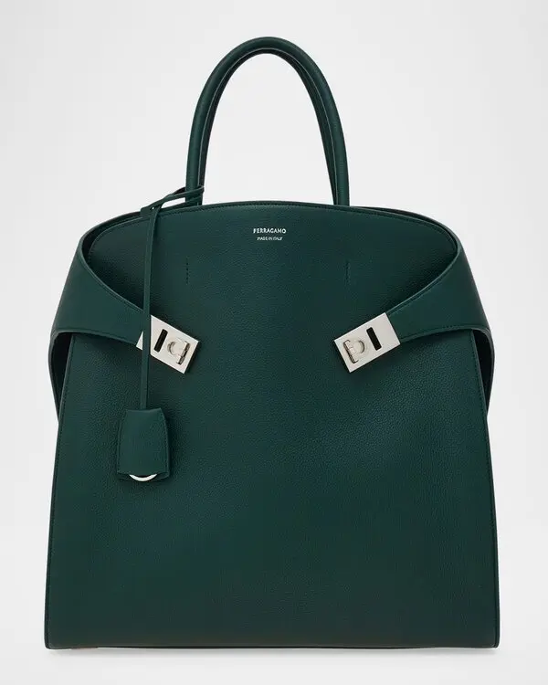 FERRAGAMO Hug Leather Tote Bag - Moss