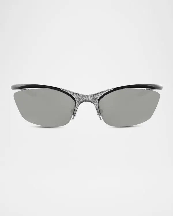 Fendi Signature Crystal Embellished Cat-eye Sunglasses - Matte Black Smoke Mirror
