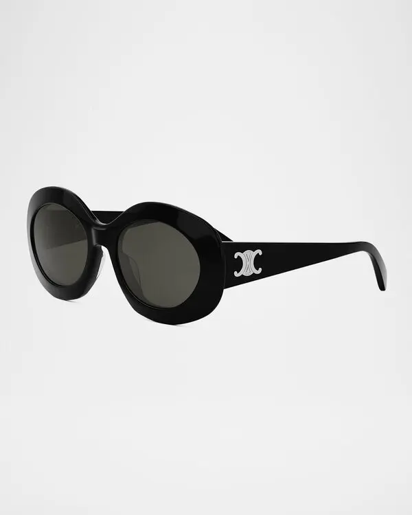 Celine Triomphe Round Sunglasses - Shiny Black Smoke