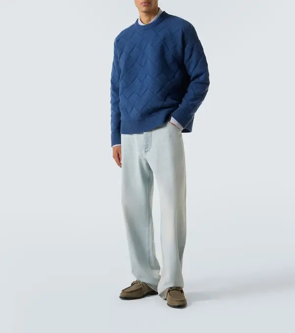 Bottega Veneta Intreccio Wool-blend Sweater - Blue
