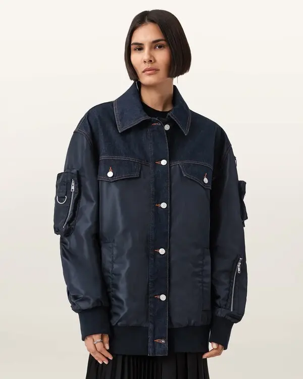 ALLSAINTS Verity Relaxed Fit Bomber Jacket - Blue