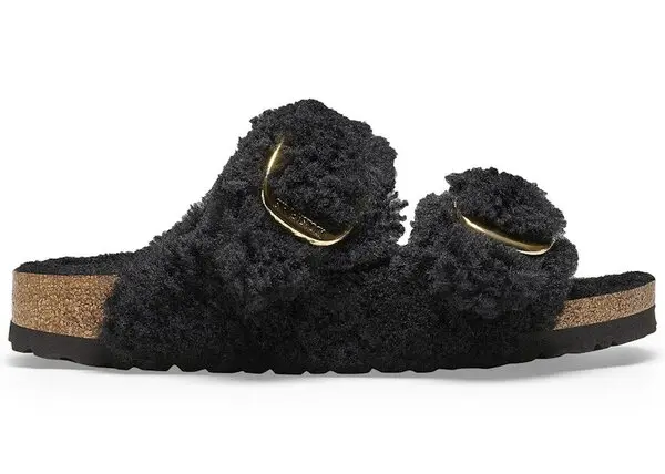BIRKENSTOCK Arizona Big Buckle Shearling Sandals - Black/gold