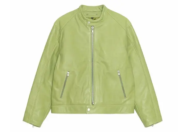 StÜssy Cafe Racer Leather Jacket - Lime