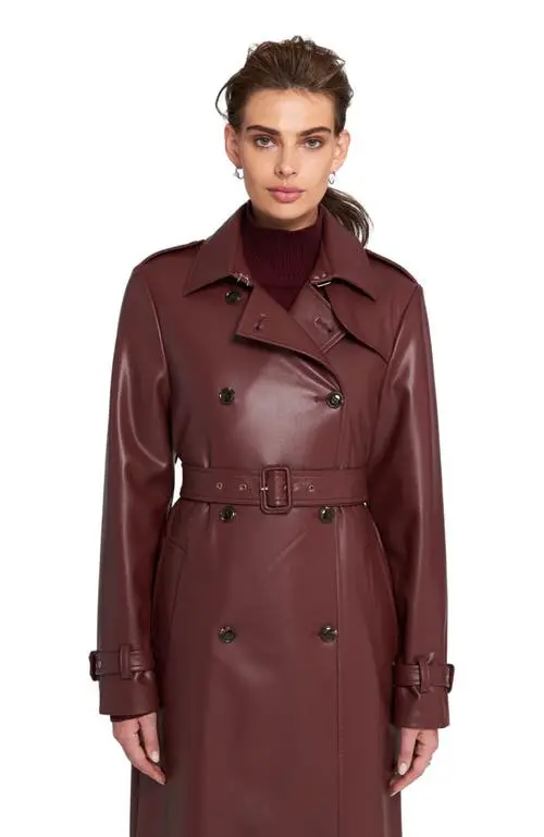ELLE COLLECTION Faux Leather Trench Coat