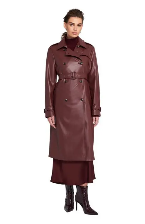 ELLE COLLECTION Faux Leather Trench Coat - Wine