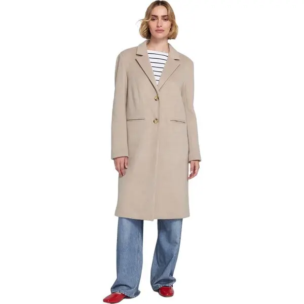 ELLE COLLECTION Tailored Melton Trench Coat With Printed Lining - Oat