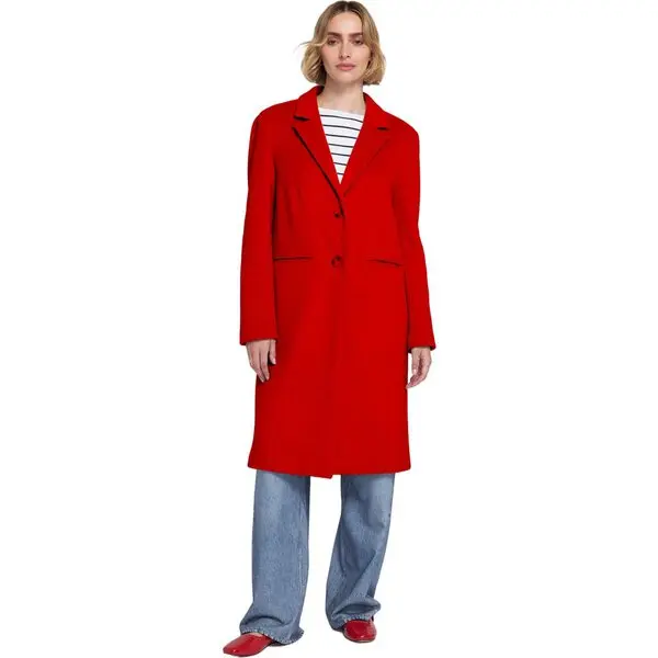 ELLE COLLECTION Tailored Melton Trench With Printed Lining - Red Amour