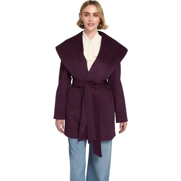 ELLE COLLECTION Melton Wrap Coat - Wine