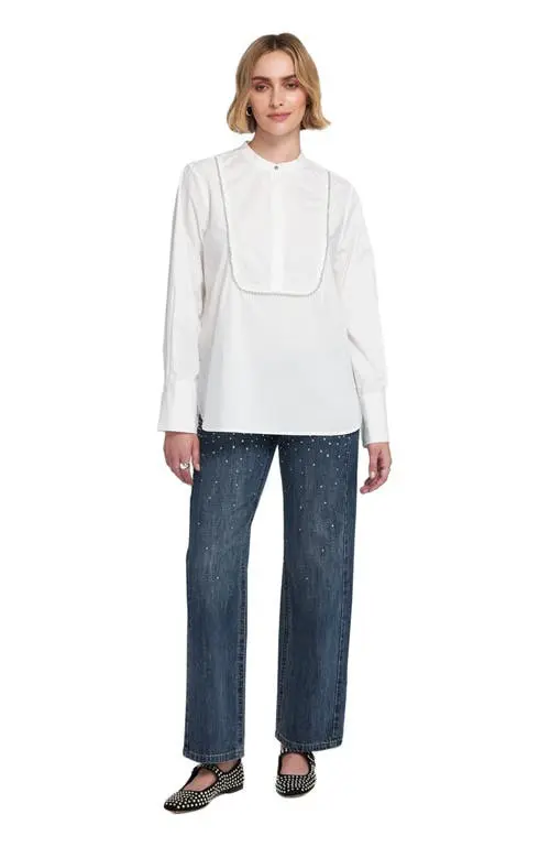 ELLE COLLECTION Beaded Bib Poplin Blouse