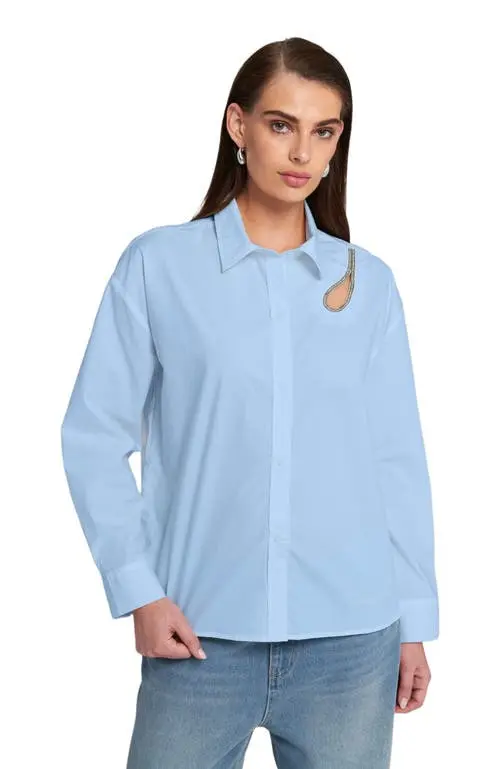 ELLE COLLECTION Rhinestone Trim Cutout Cotton Shirt