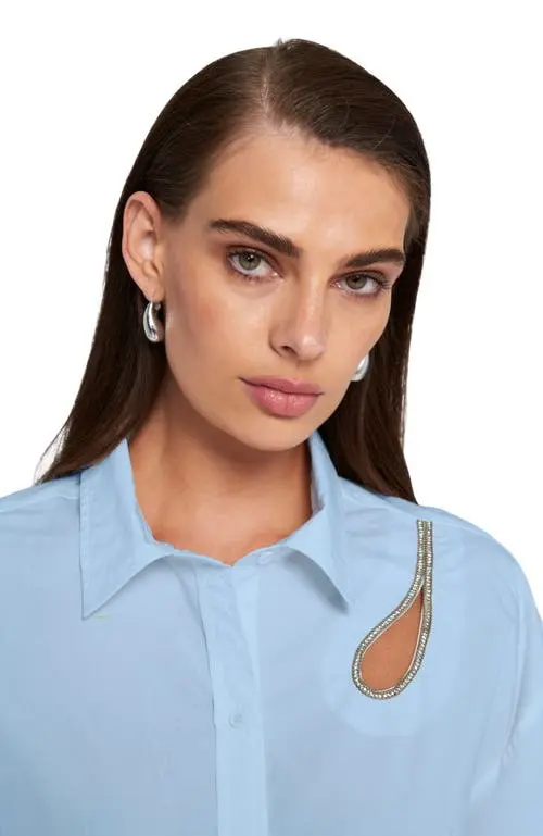 ELLE COLLECTION Rhinestone Trim Cutout Cotton Shirt