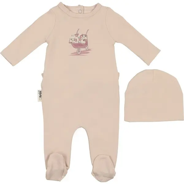 MANIÈRE Whimsy Wheelbarrow Footie And Hat Set - Biscuit