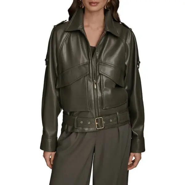 Donna Karan New York Belted Faux Leather Moto Jacket