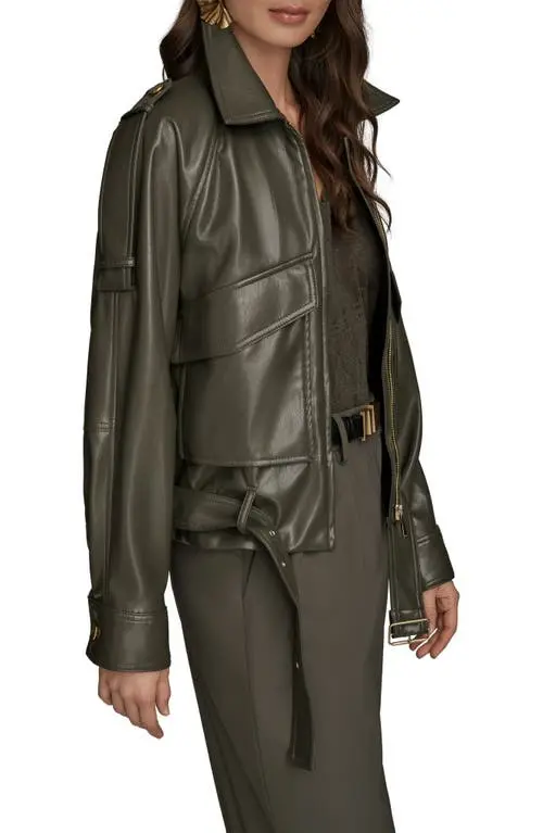 Donna Karan New York Belted Faux Leather Moto Jacket