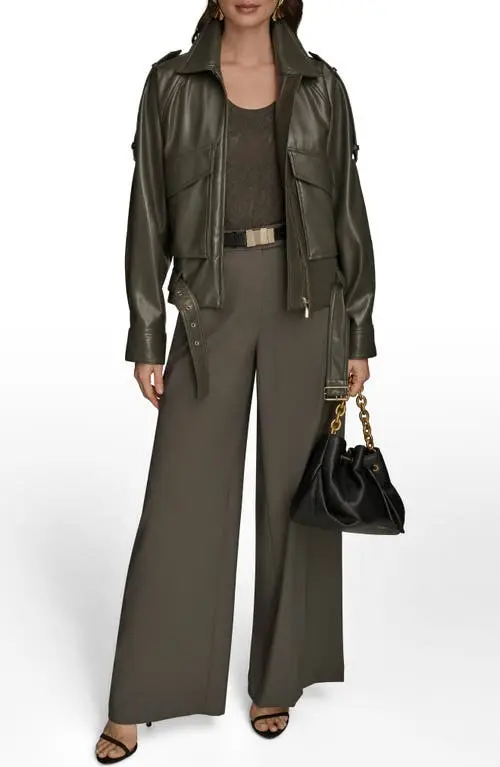 Donna Karan New York Belted Faux Leather Moto Jacket