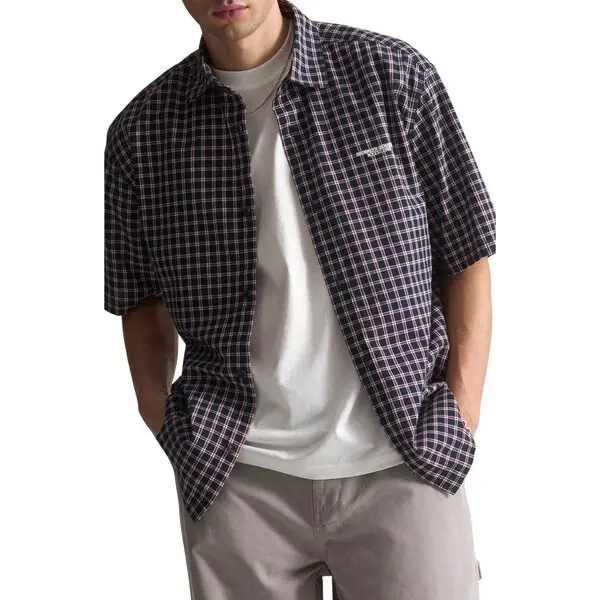 Brooklyn Industries Checkered Short Sleeve Cotton Button-up Shirt - Total Eclipse Check