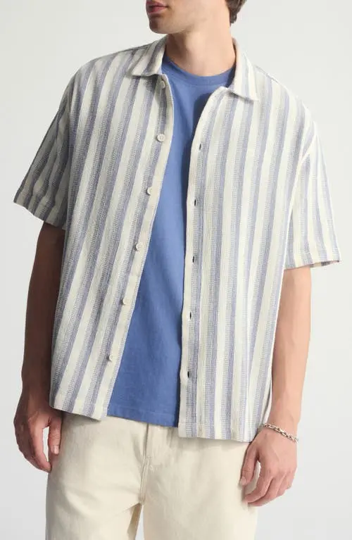 Brooklyn Industries Stripe Short Sleeve Cotton Button-up Shirt - Turtledove