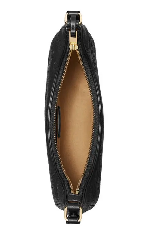 Tory Burch T Monogram Pebble Leather Crescent Shoulder Bag - Black