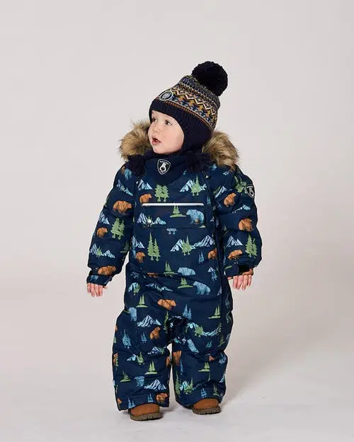DEUX PAR DEUX Animal Print Car Seat Snowsuit With Accessories - Navy