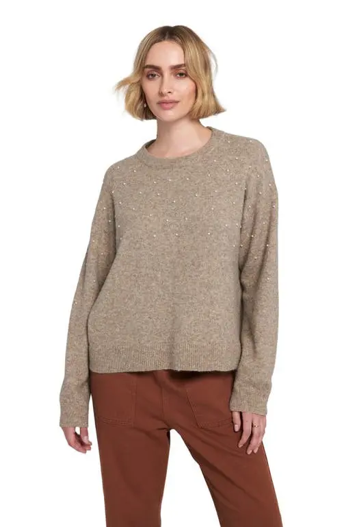 ELLE COLLECTION Pearl Trimmed Pullover Sweater - Latte