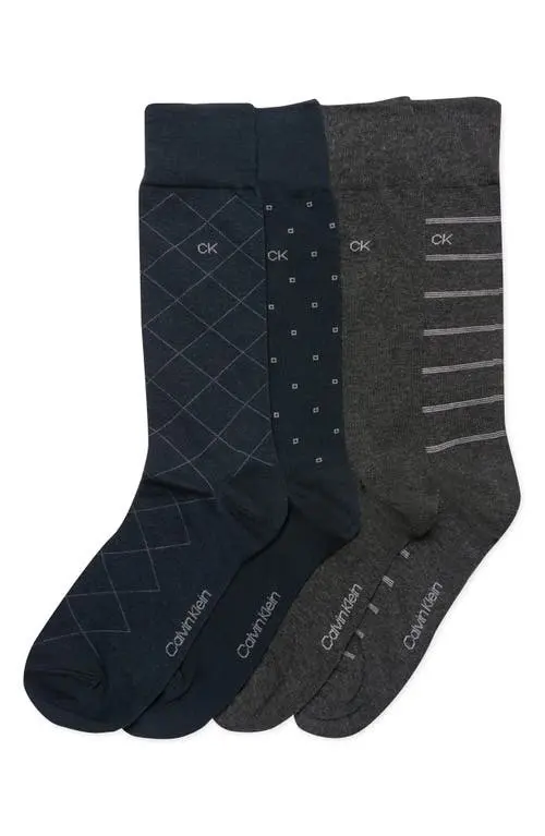 Calvin Klein Assorted Cotton Blend Crew Socks Pack Of 4 - Navy