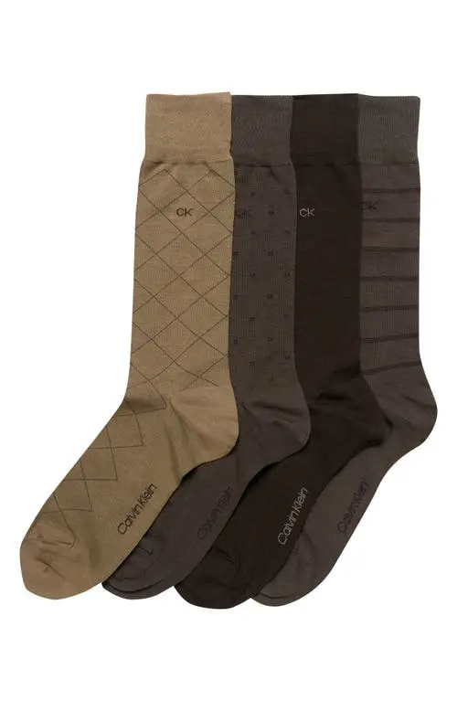Calvin Klein Assorted Cotton Blend Crew Socks Pack Of 4 - Taupe Assorted