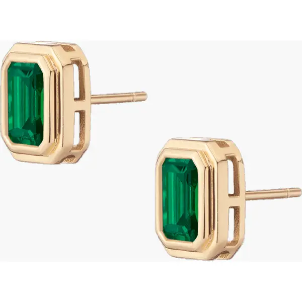 AURATE Lab Grown Emerald Heirloom Stud Earrings - Yellow Gold Vermeil