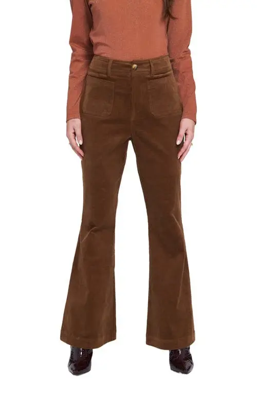 ELLE COLLECTION Wide Leg Corduroy Pants - Chocolate