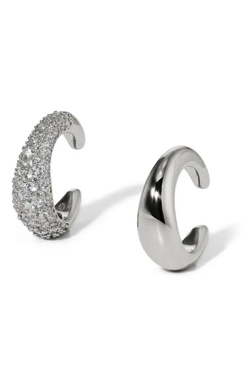 Nadri Pisa Set Of 2 Mismatched Ear Cuffs - Rhodium