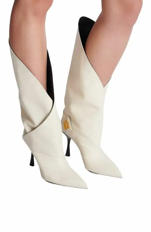 Balmain Twist Heeled Leather Boots - Beige
