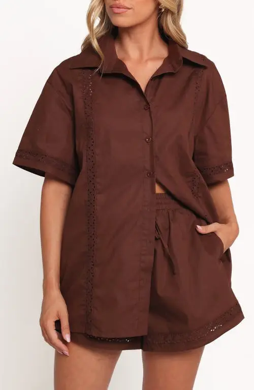 PETAL & PUP Eyelet Trim Cotton Button-up Shirt