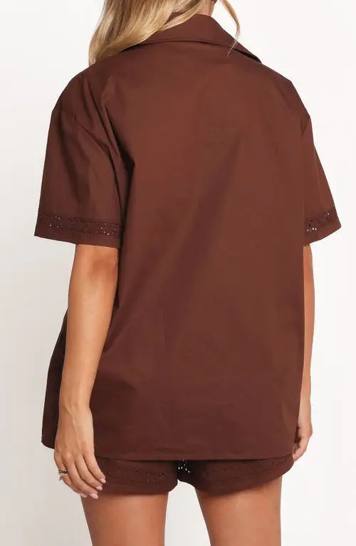 PETAL & PUP Eyelet Trim Cotton Button-up Shirt