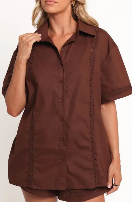 PETAL & PUP Eyelet Trim Cotton Button-up Shirt