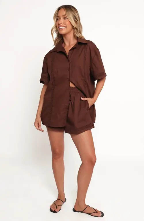 PETAL & PUP Eyelet Trim Cotton Button-up Shirt