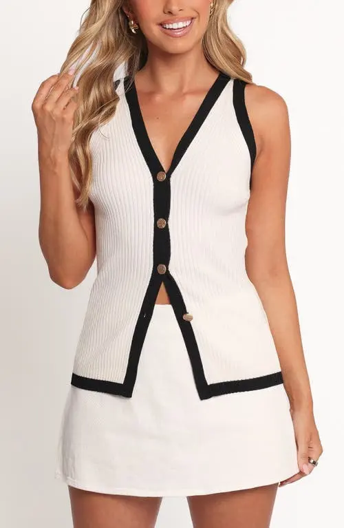 PETAL & PUP Contrast Trim Sleeveless Sweater Vest - White Black