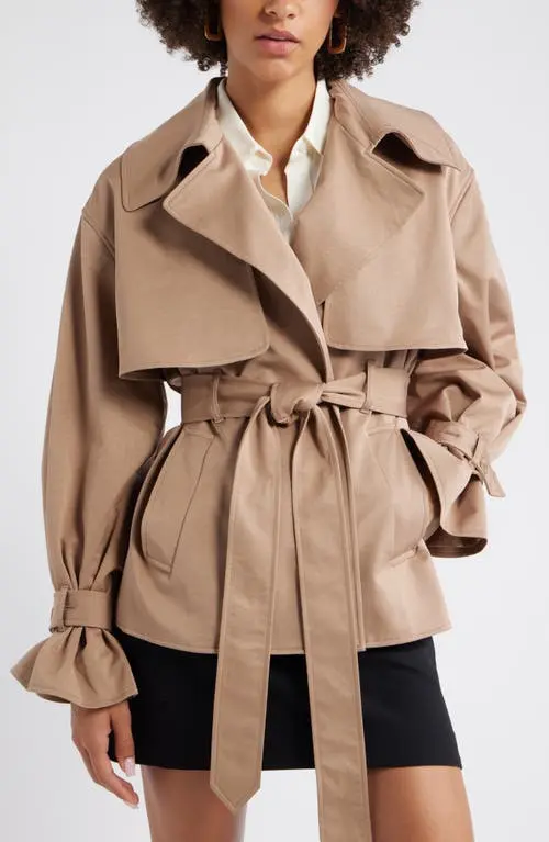 OPEN EDIT Exaggerated Crop Trench Coat - Tan Portabella