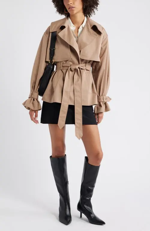 OPEN EDIT Exaggerated Crop Trench Coat - Tan Portabella