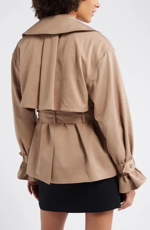 OPEN EDIT Exaggerated Crop Trench Coat - Tan Portabella
