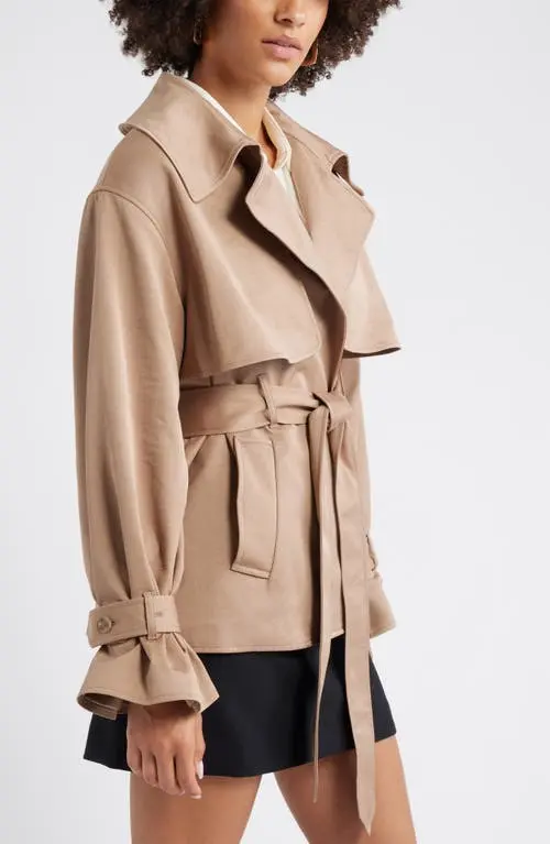 OPEN EDIT Exaggerated Crop Trench Coat - Tan Portabella