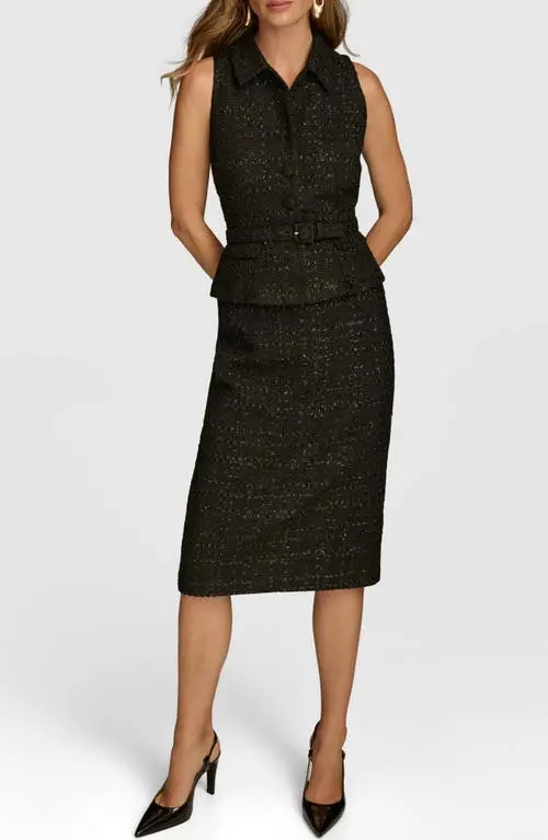 Donna Karan New York Tweed Top And Midi Skirt Set - Black