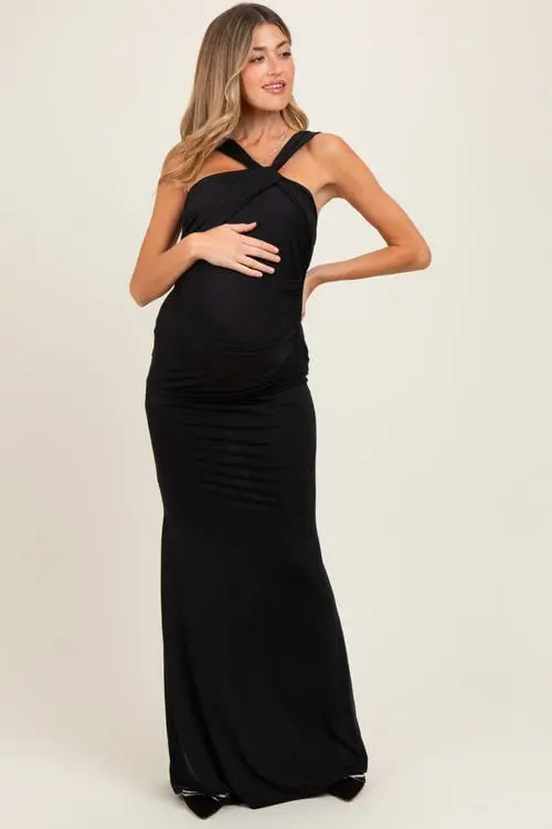 PINKBLUSH Twist Front Ruched Maxi Dress