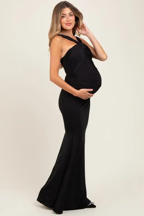 PINKBLUSH Twist Front Ruched Maxi Dress