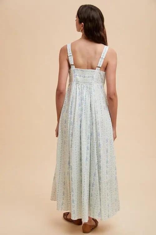 PINKBLUSH Cotton Floral Square Neck Sleeveless Maxi Dress