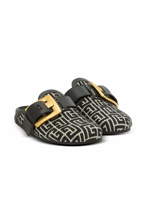 Balmain Anthem Jacquard Canvas Mules - Black