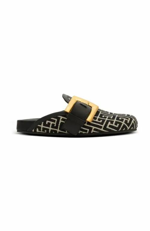 Balmain Anthem Jacquard Canvas Mules - Black