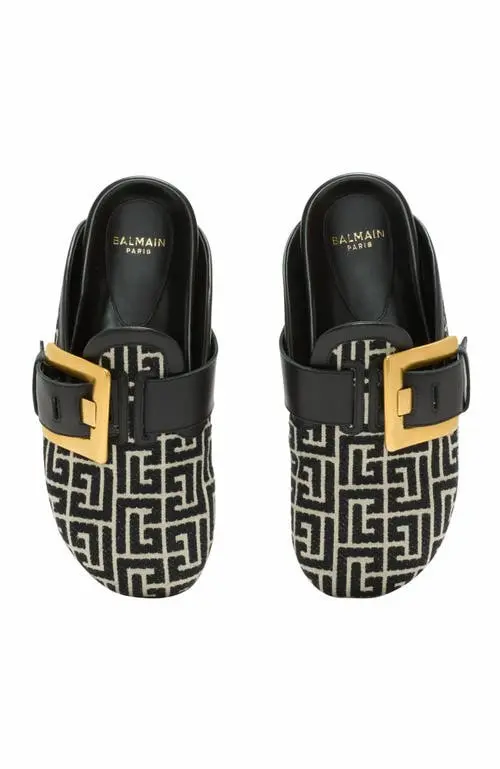 Balmain Anthem Jacquard Canvas Mules - Black